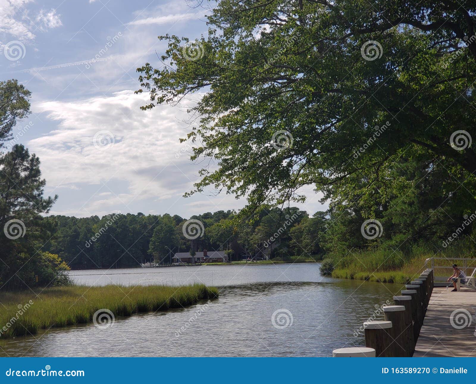 Creek stock photo. Image of water, grass, creek, clouds - 163589270