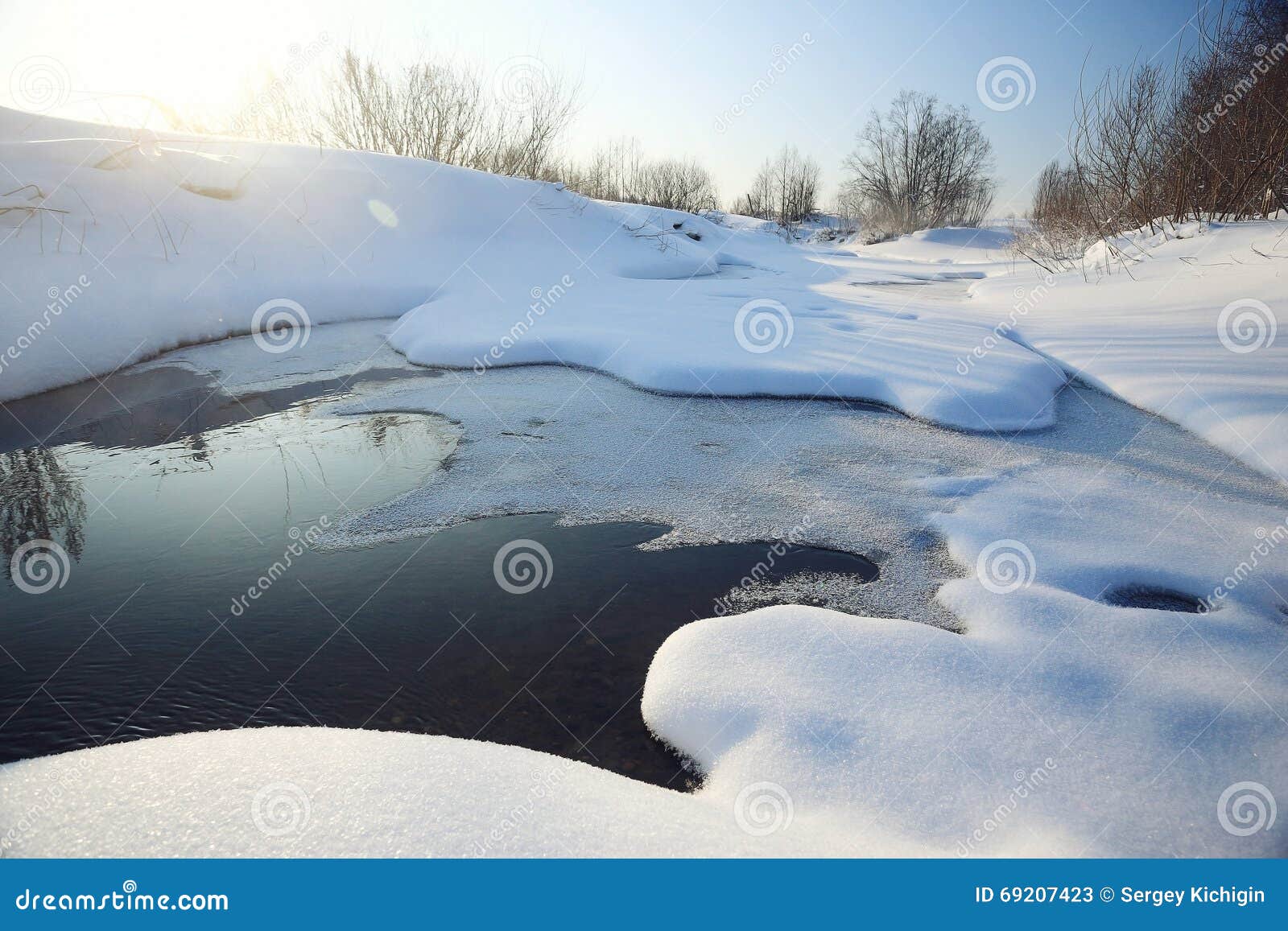 Creek with Snow and Ice Water Stock Image - Image of dissolution ...