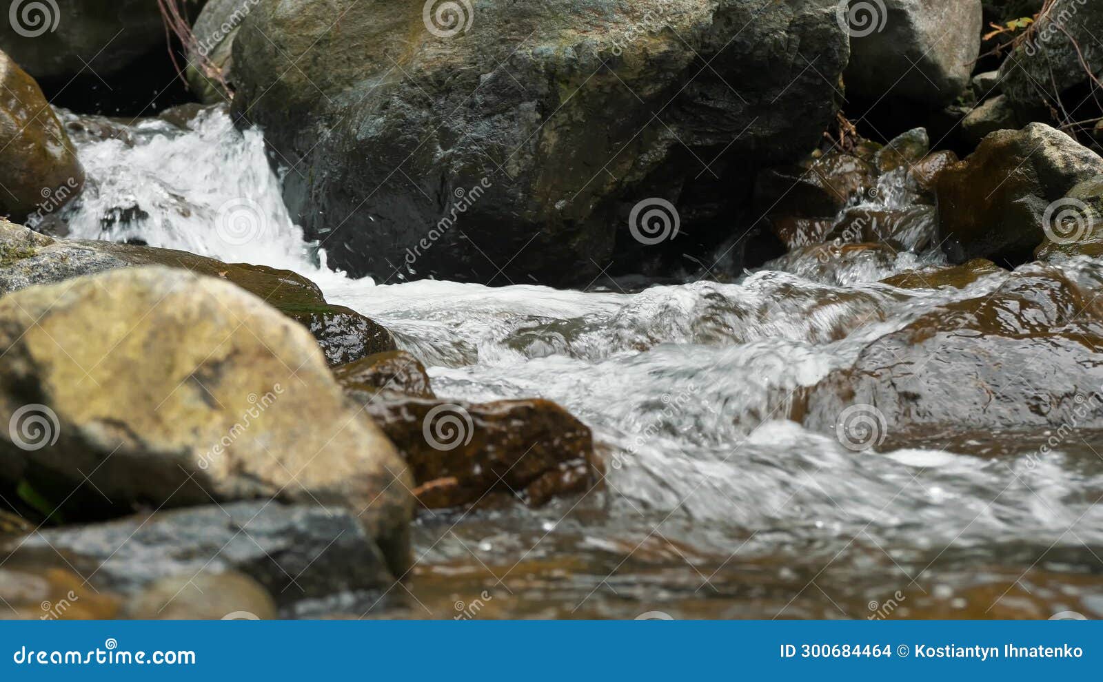 Wild Mountain River. Close-up. Fast Small Mountain River with Crystal ...