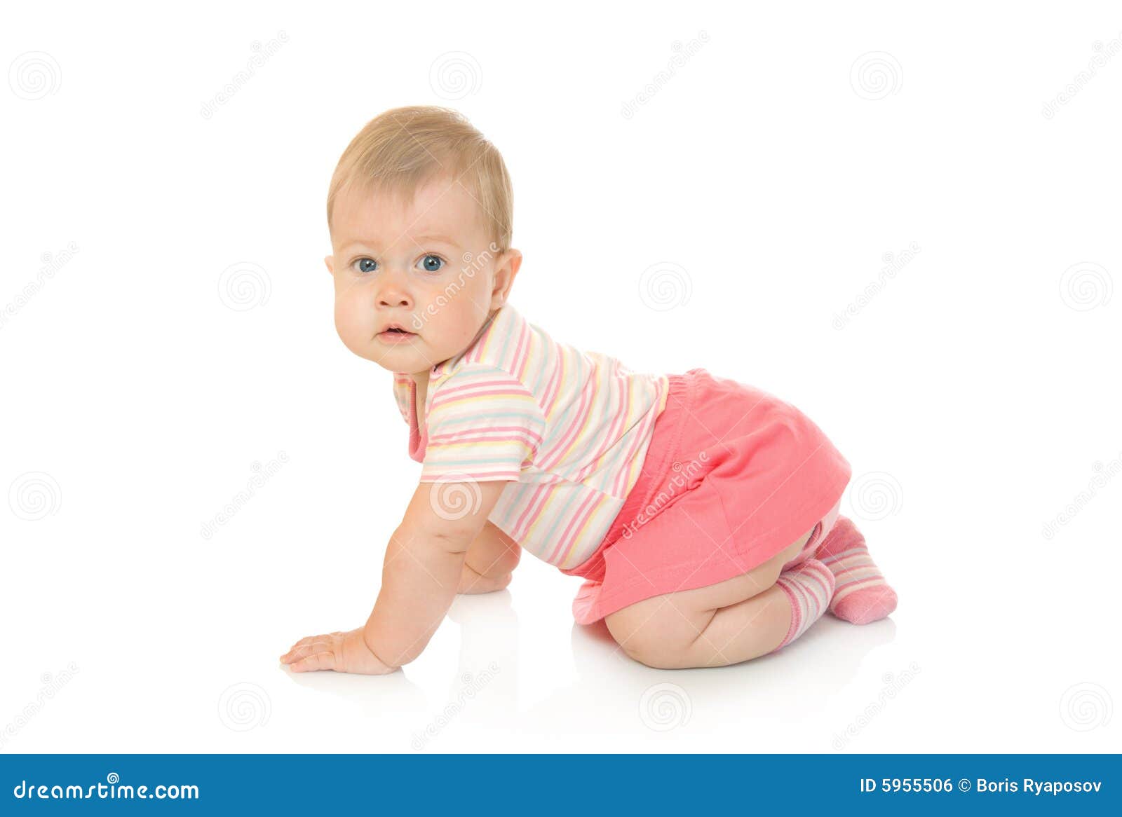 Creeping Small Baby in Red Dress Stock Photo - Image of baby, cheerful ...