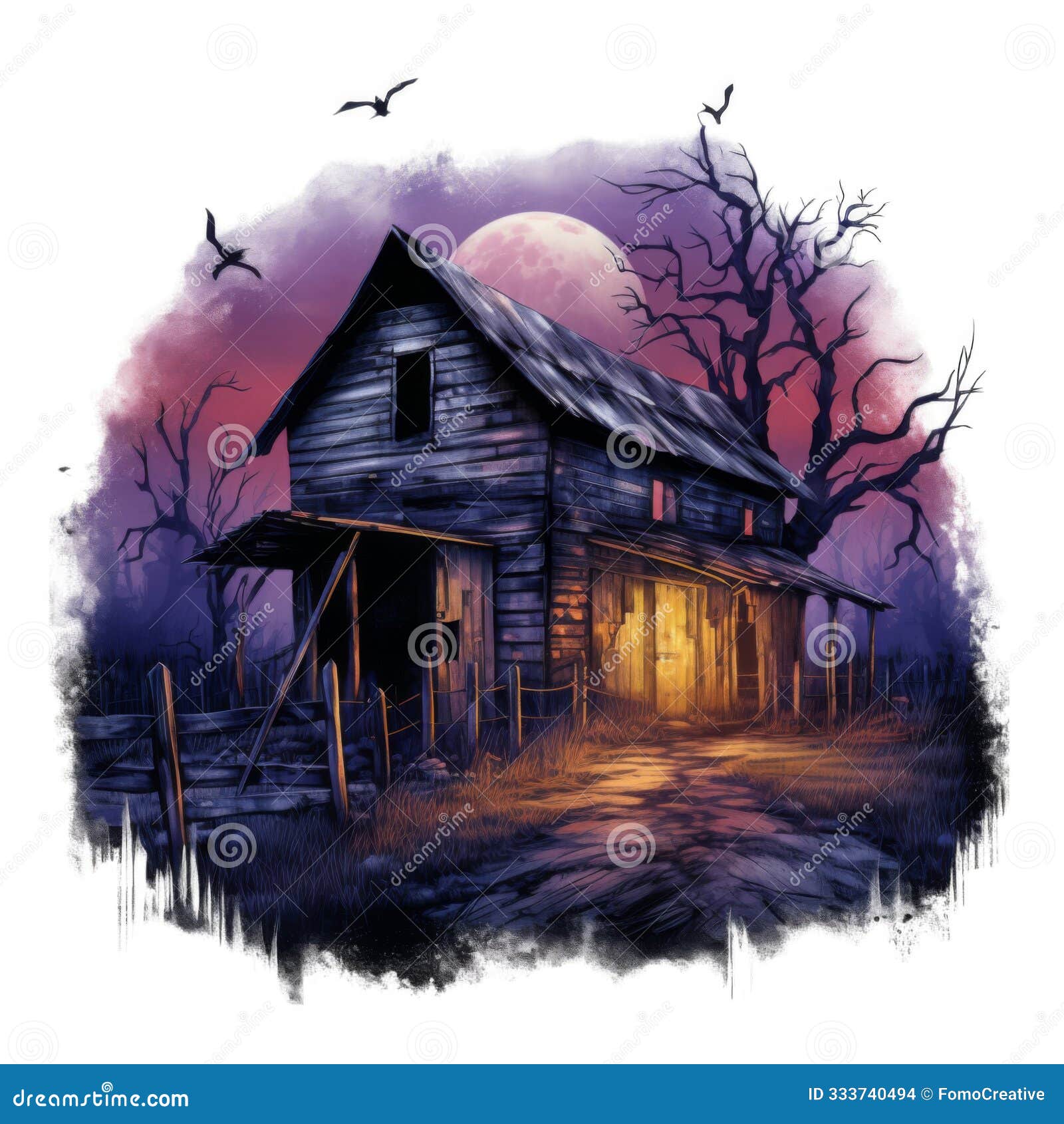 Abandoned Barn With Collapsed Roof Vines Creeping On Walls Wildflowers ...