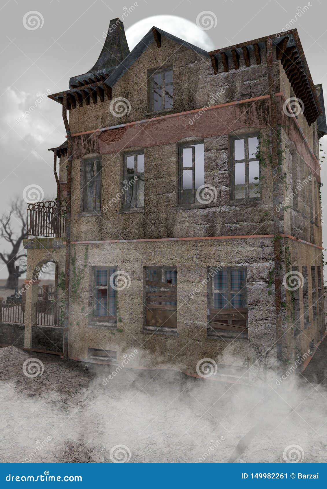 Creepy Abandoned Haunted House. Stock Illustration - Illustration of ...