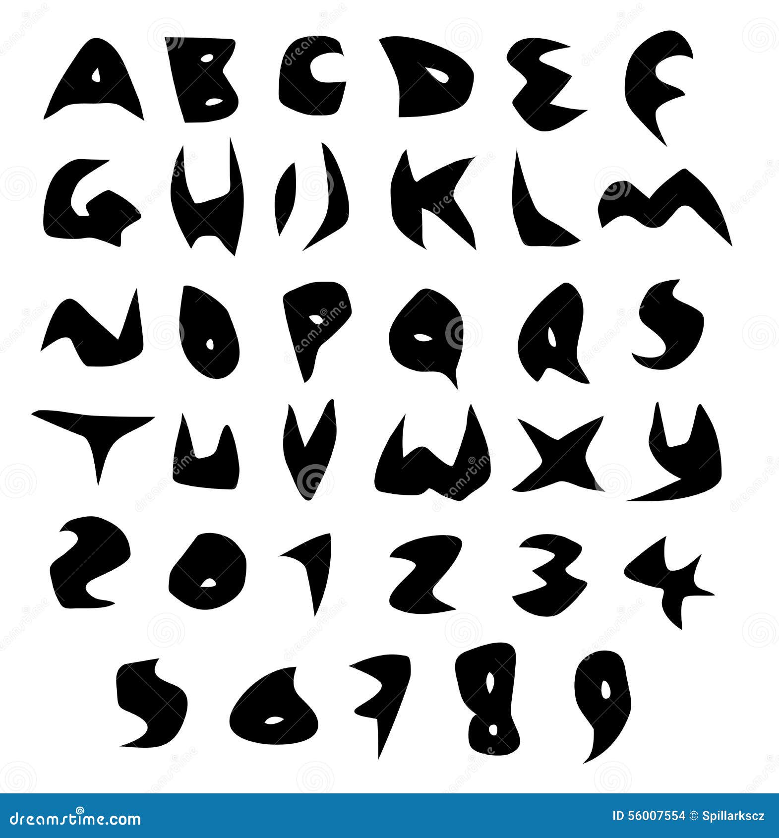 Creepy Alphabet Sharp Vector Fonts In Black Over White Stock Vector ...