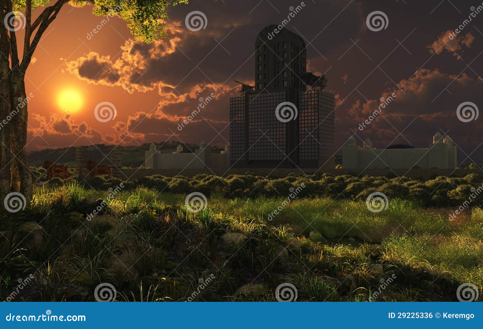 Creepy Asylum Sunset stock illustration. Illustration of natural - 29225336