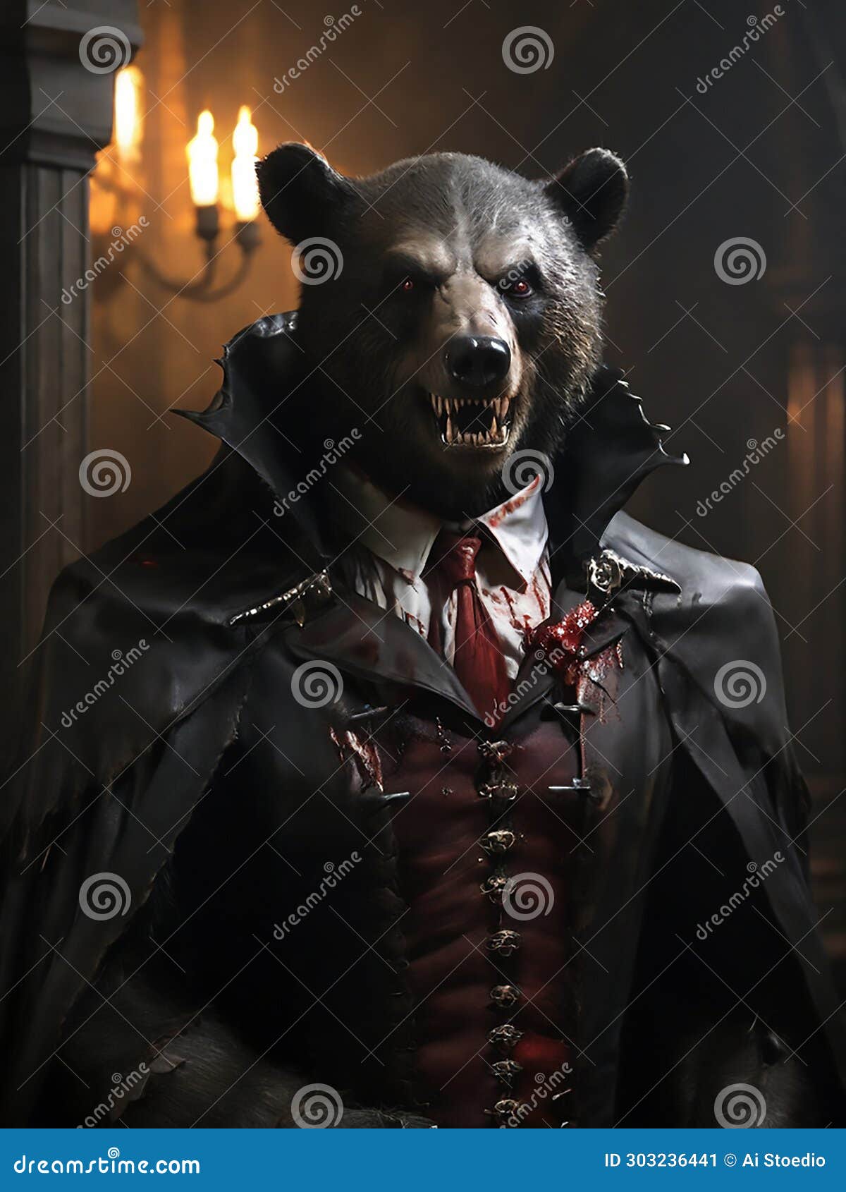 Creepy Bear Man With Sharp Teeth And Wounds Royalty-Free Stock ...