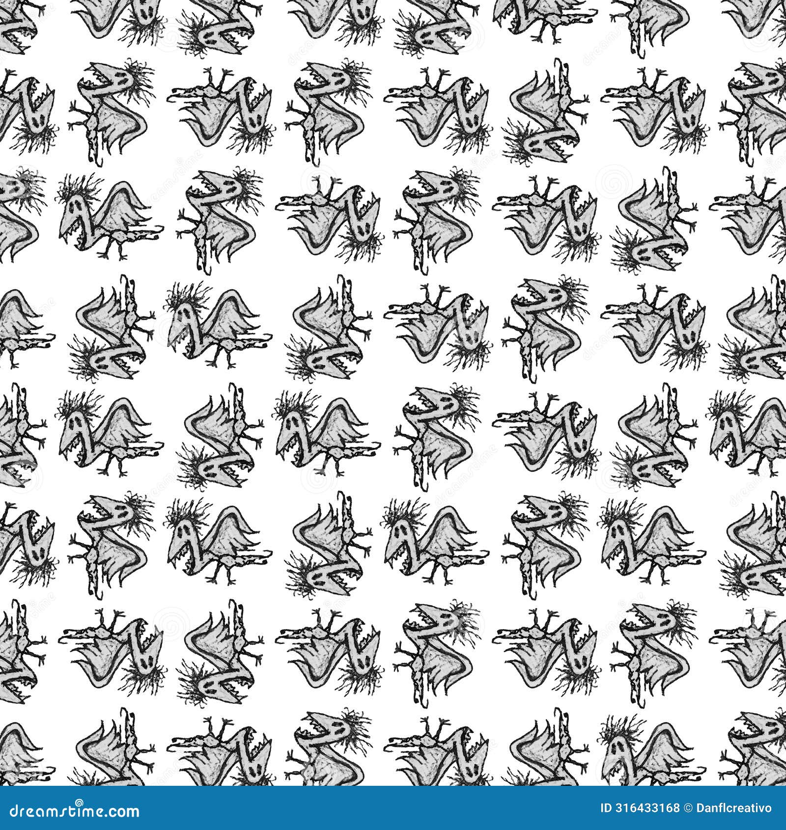 Creepy Birds Pencil Drawing Motif Pattern Stock Illustration ...