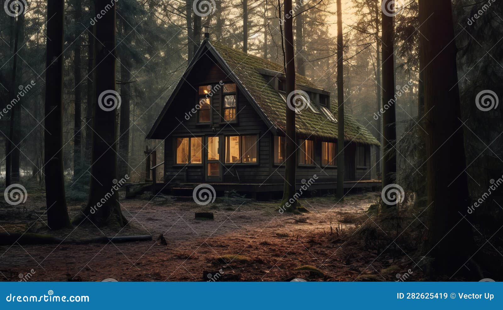 Creepy Cabin in the Forest. Generative AI. Stock Illustration ...