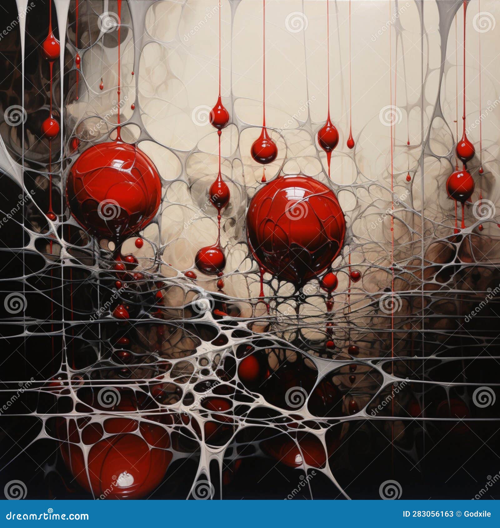 A Creepy CGI World with Dripping Red Bubbles and White Webs. Stock ...