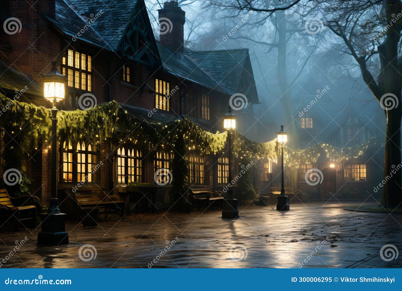 Creepy and Charming Lunar Victorian Streets at Night Stock Illustration ...