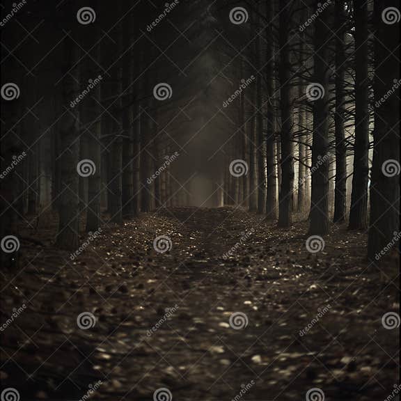 Creepy Dark Forest, Scary Pathway. Lonely Path Stock Illustration ...