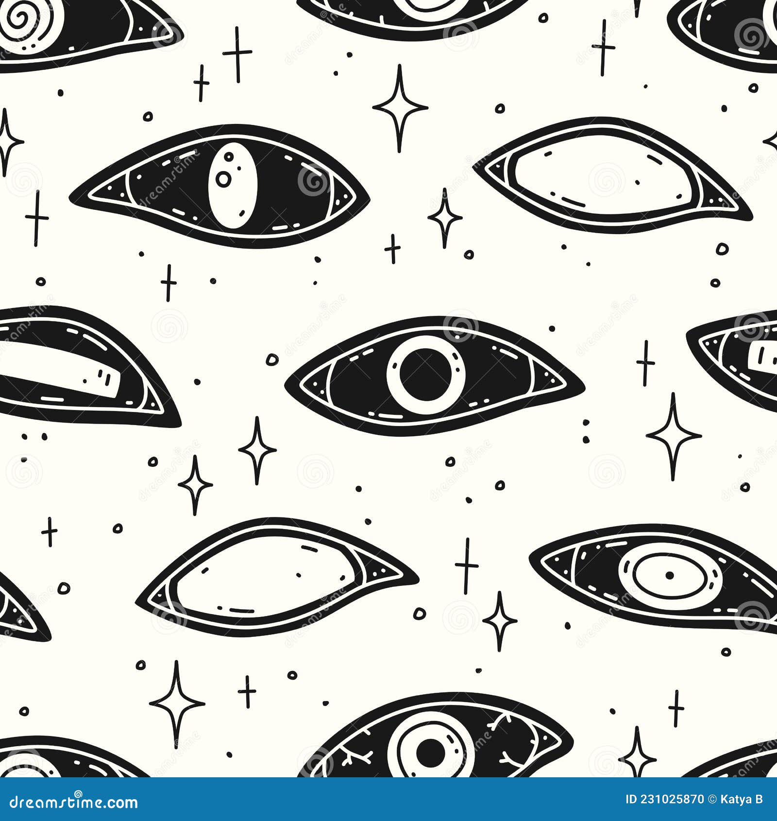 Creepy Eyes on a White Background. Vector Seamless Pattern Stock Vector ...