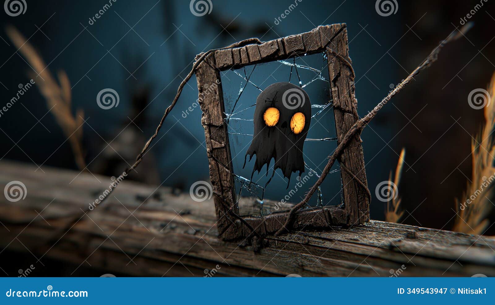 Creepy Ghost in a Broken Picture Frame Dark and Eerie Atmosphere Stock ...