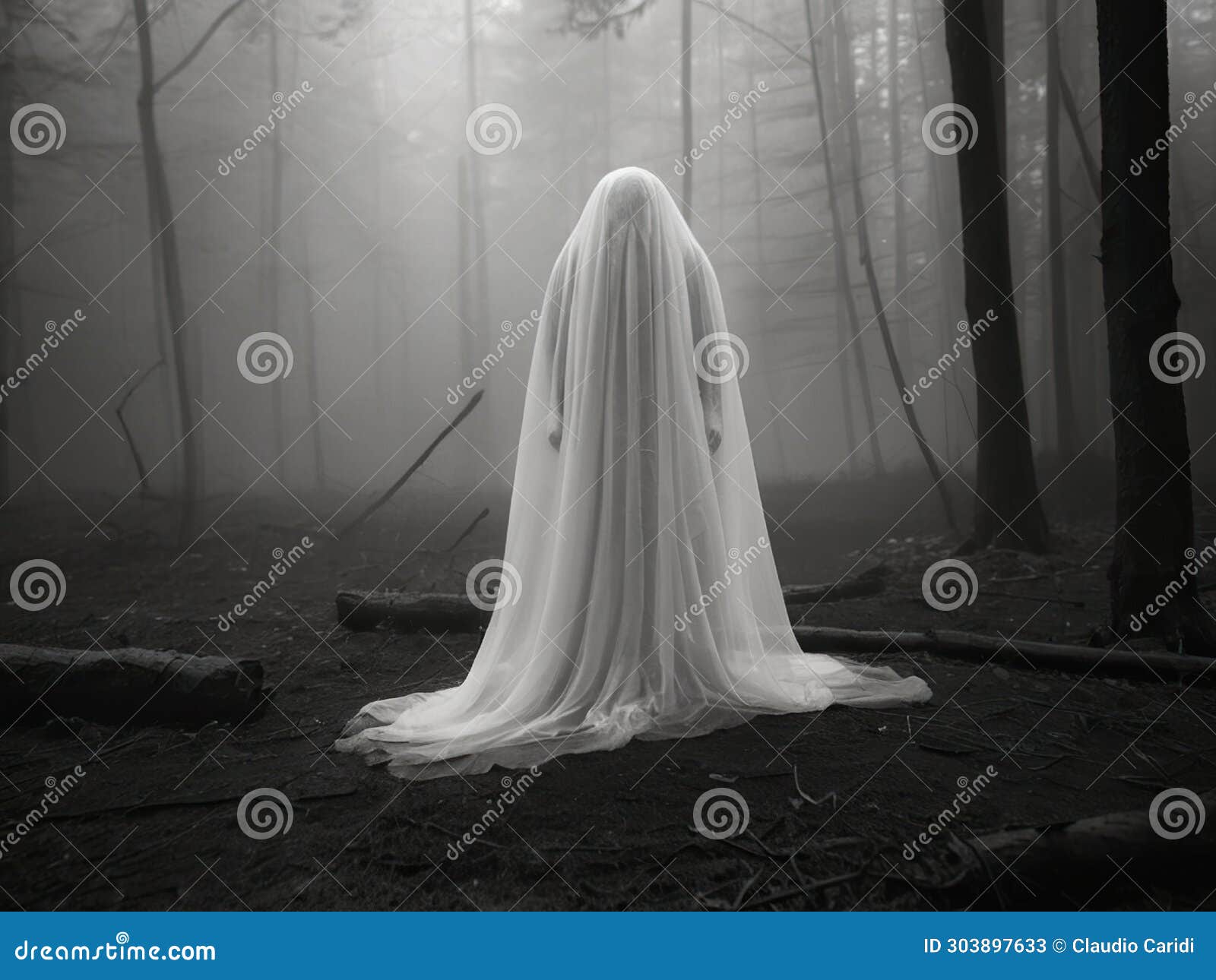 A Creepy Ghost Covered in a Ragged Cloak Stock Illustration ...