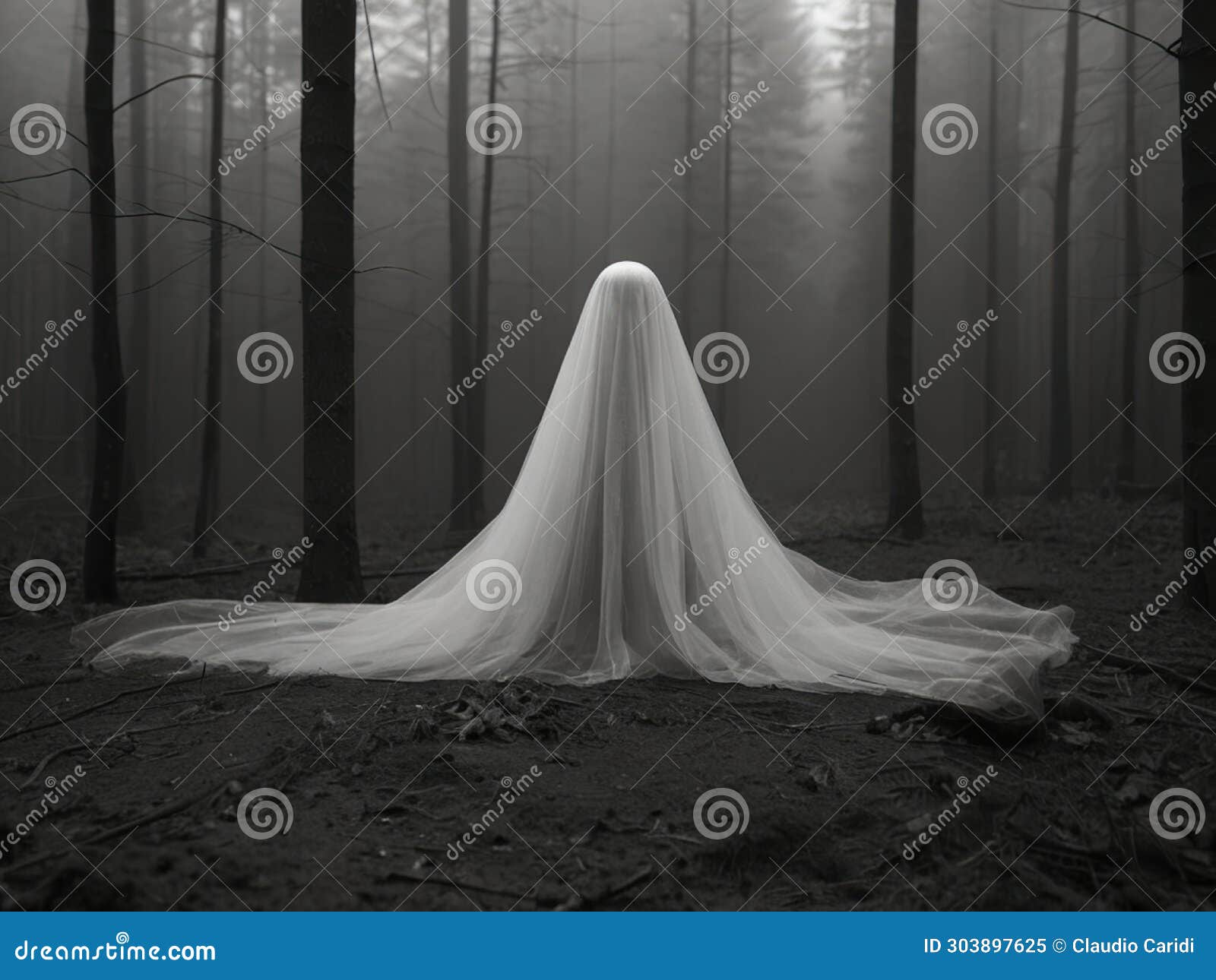 Creepy ghost in the mist stock illustration. Illustration of halloween ...