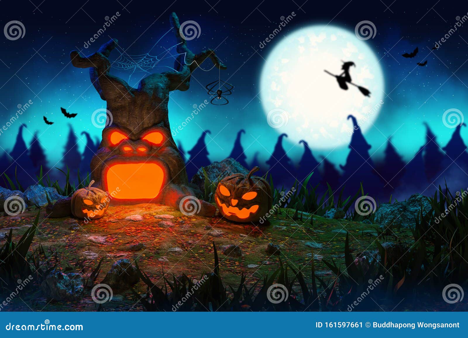 Creepy Haunted Scene of the Graveyard Cemetery in the Spooky Full Moon ...