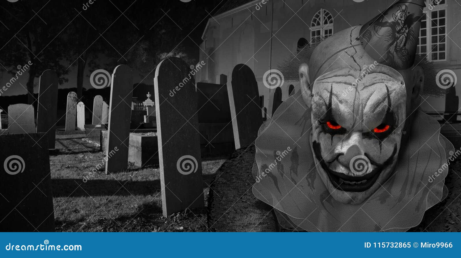 Creepy Horror Clown in Graveyard Stock Illustration - Illustration of ...