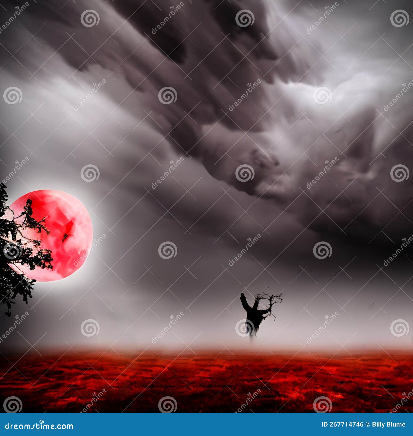 Creepy Horror Scene AI Generated Art Red Orb in Sky Distant Object ...