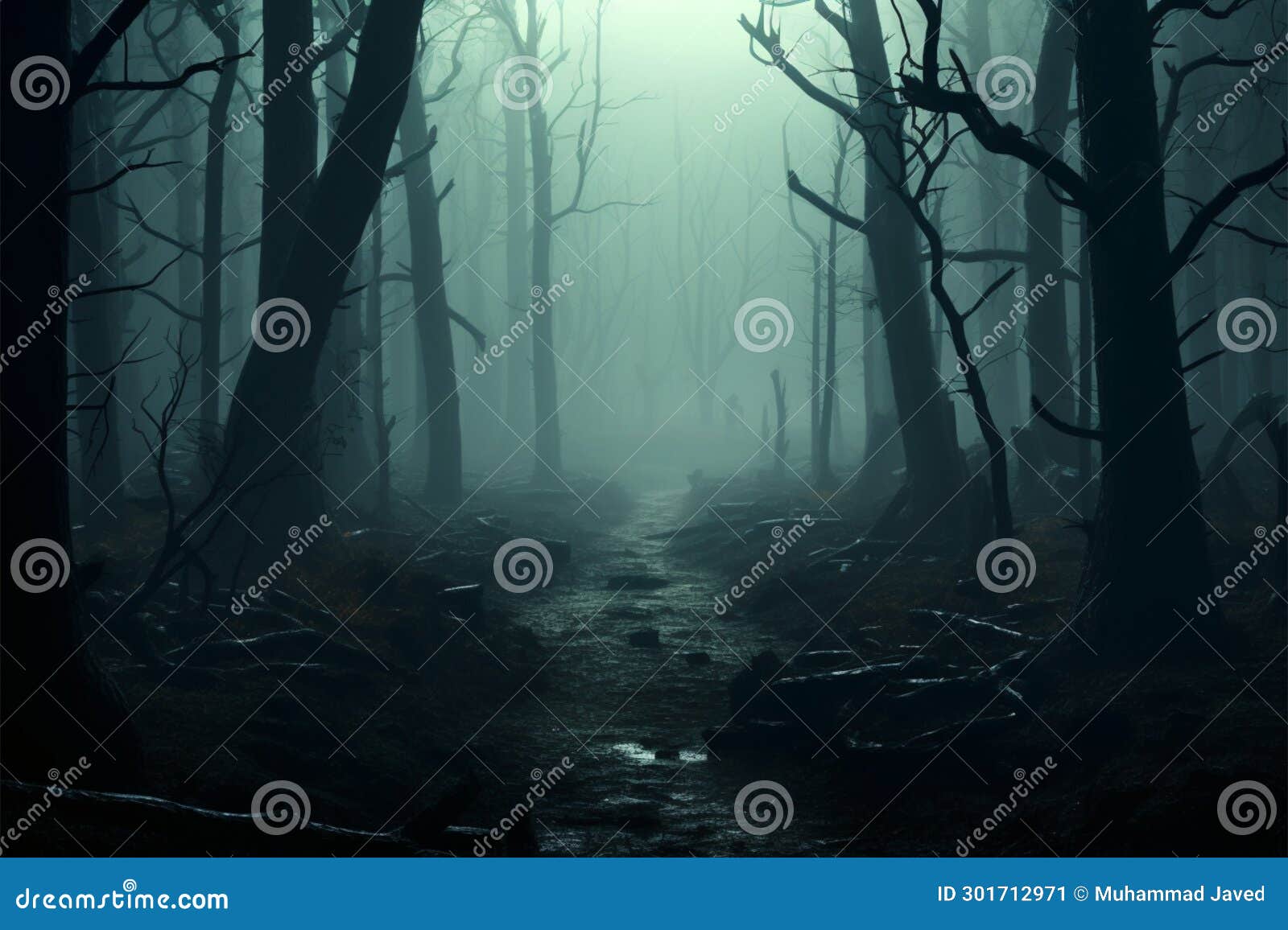 Creepy Landscape Dark Forest Shrouded in Haunted Mist, 3D Rendering ...