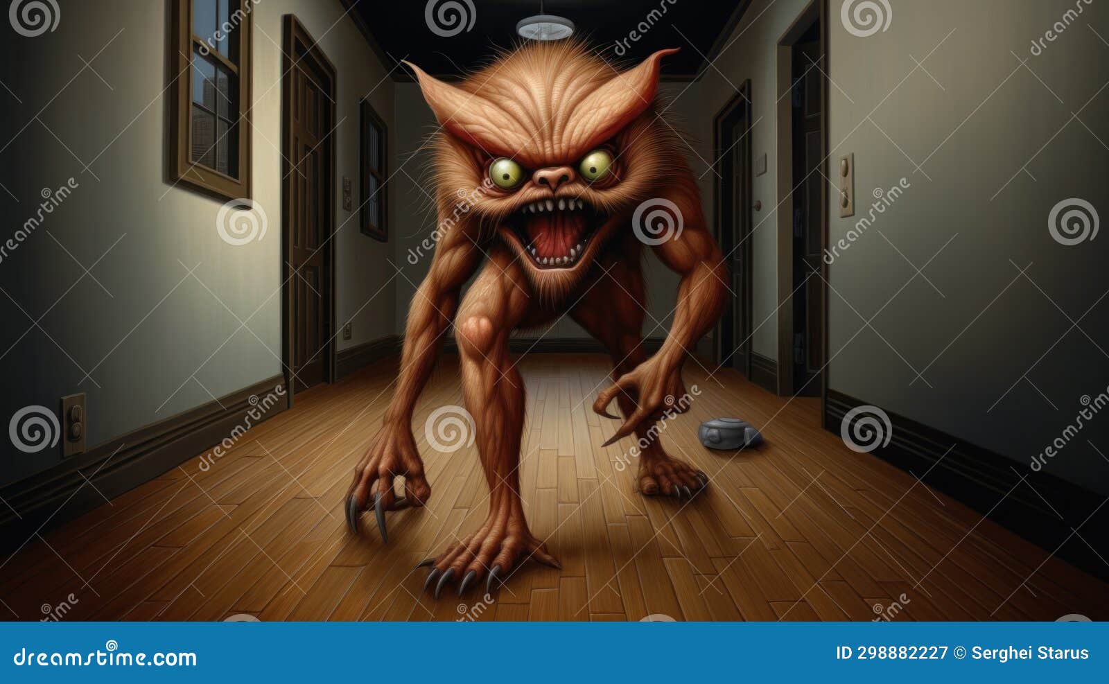 A Creepy Looking Creature is in a Hallway, AI Stock Illustration ...