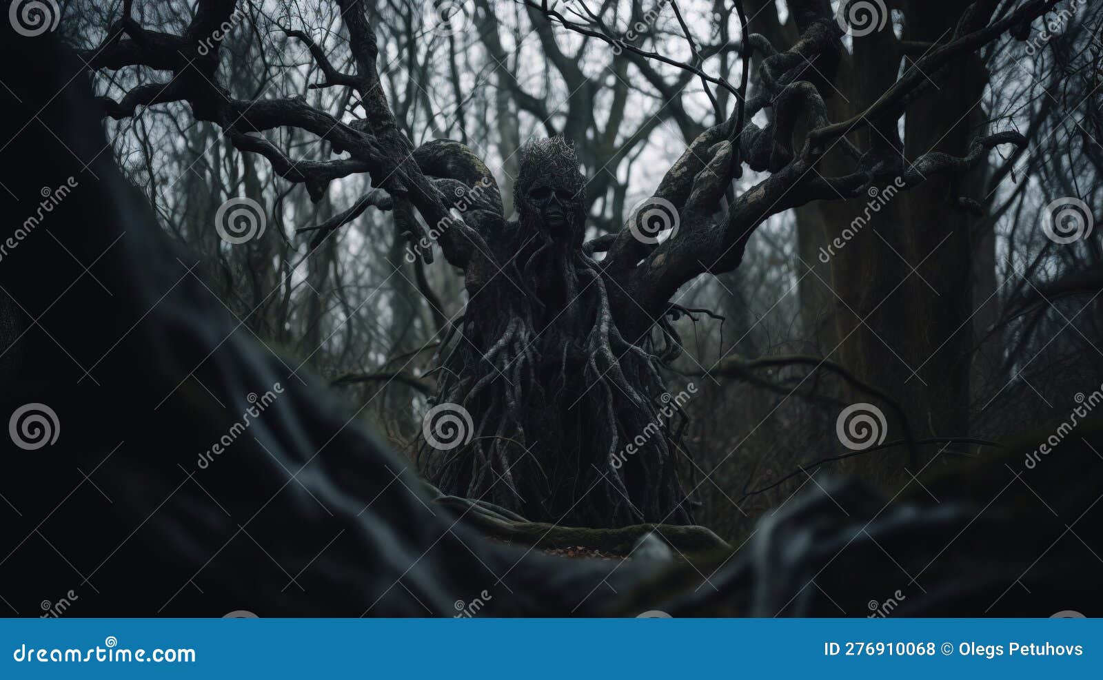 A Creepy Looking Tree in the Middle of a Forest with No Leaves on it S ...