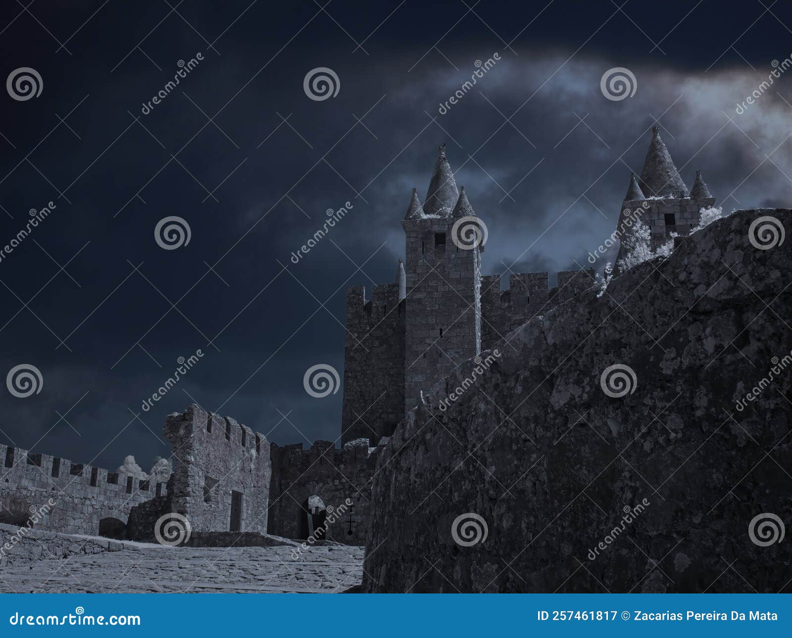 Creepy Medieval Castle by Night Stock Image - Image of building, grunge ...