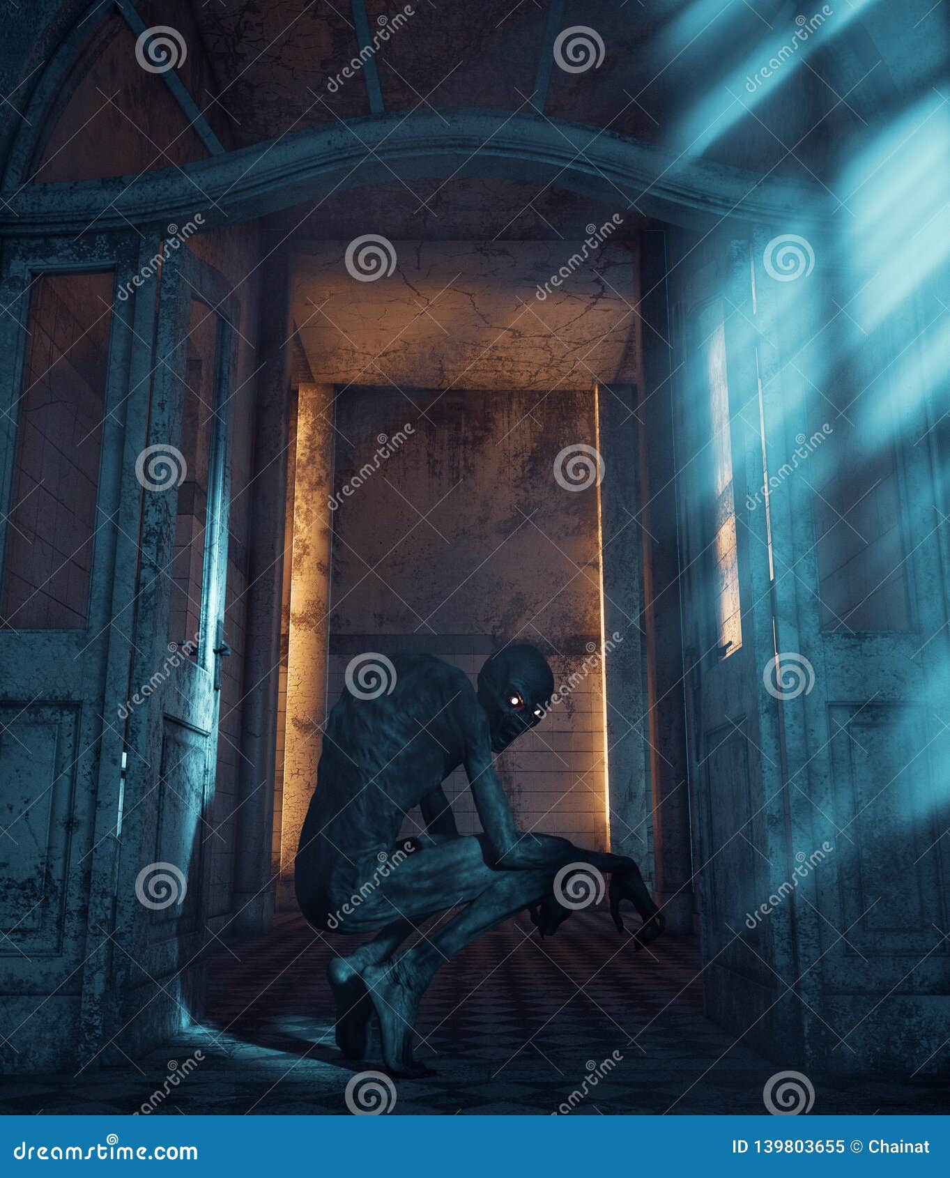 Creepy Monster in a Haunted House Stock Illustration - Illustration of ...