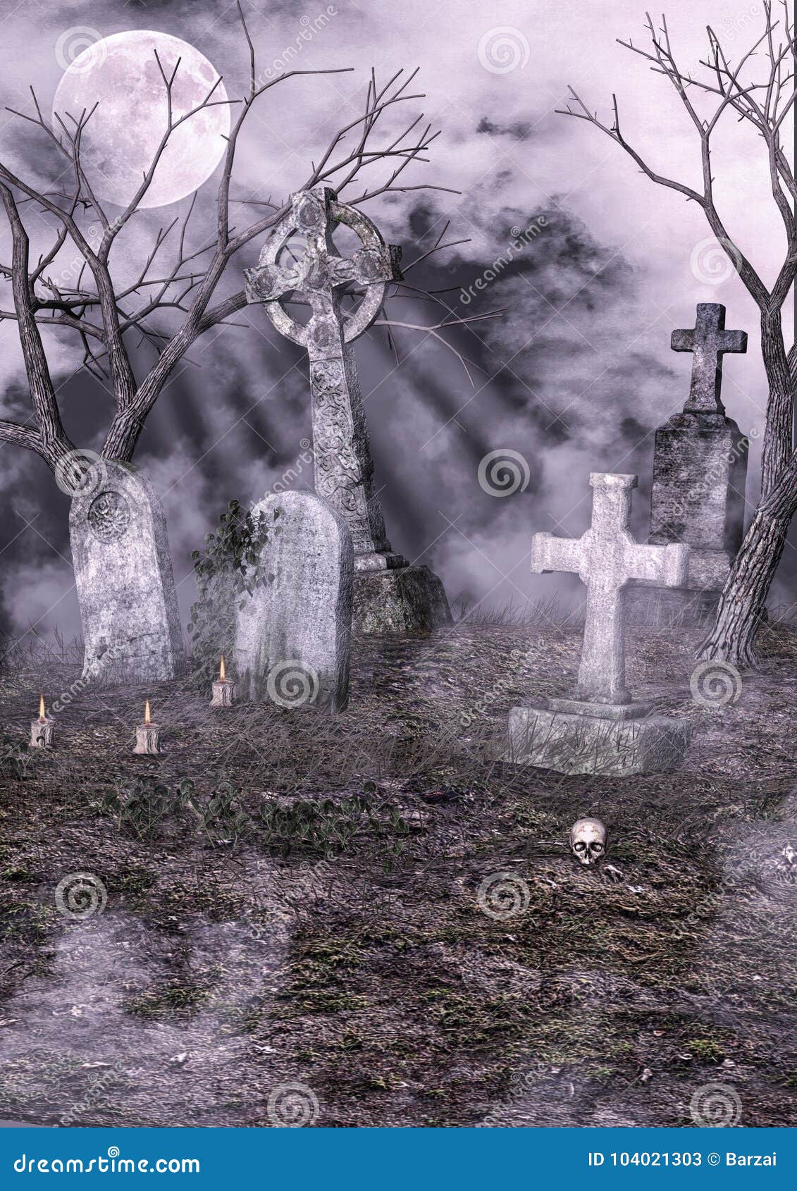 Creepy old cemetery stock illustration. Illustration of grave - 104021303