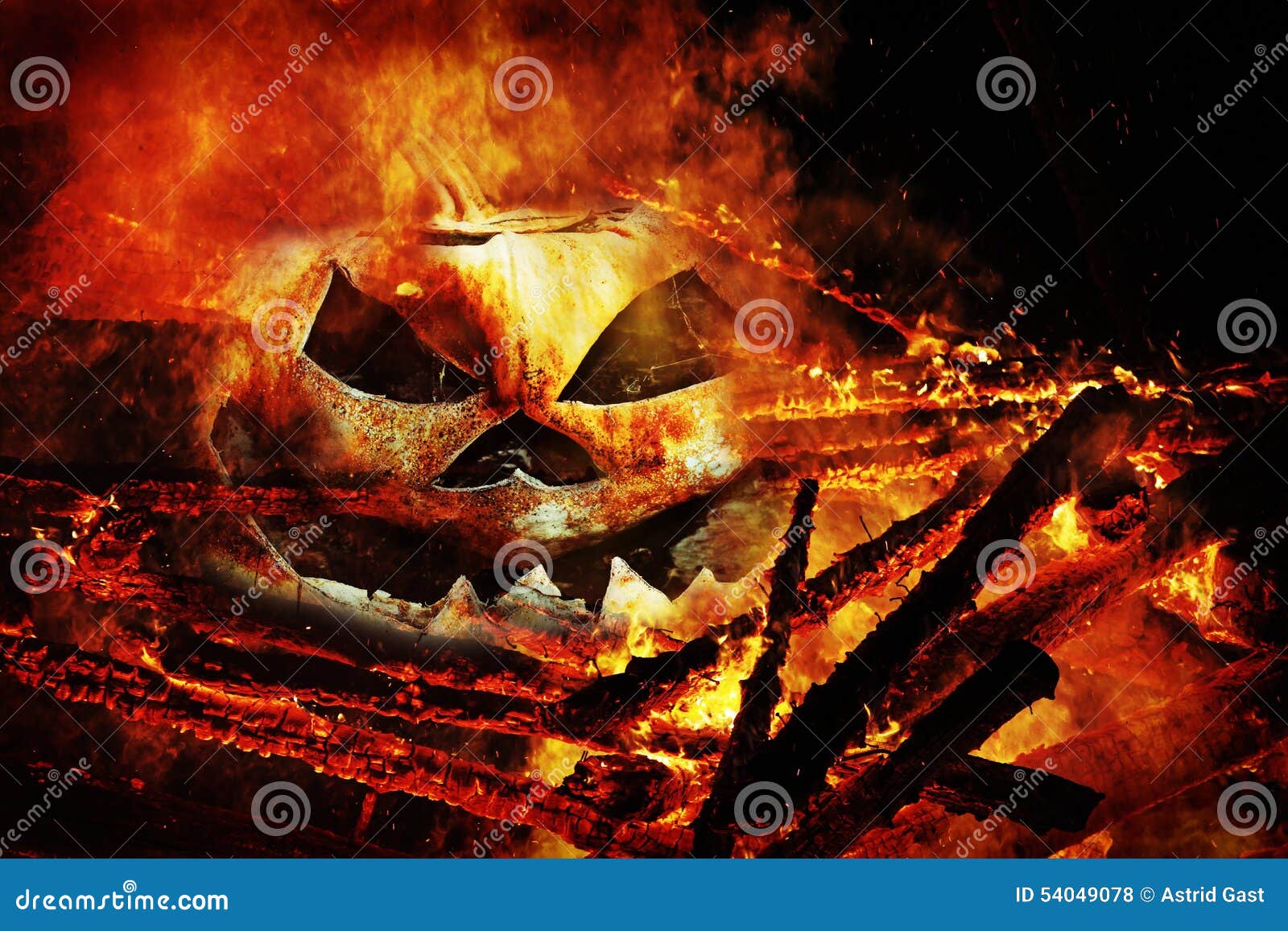 A Creepy Pumpkin Head in the Fire Stock Illustration - Illustration of ...