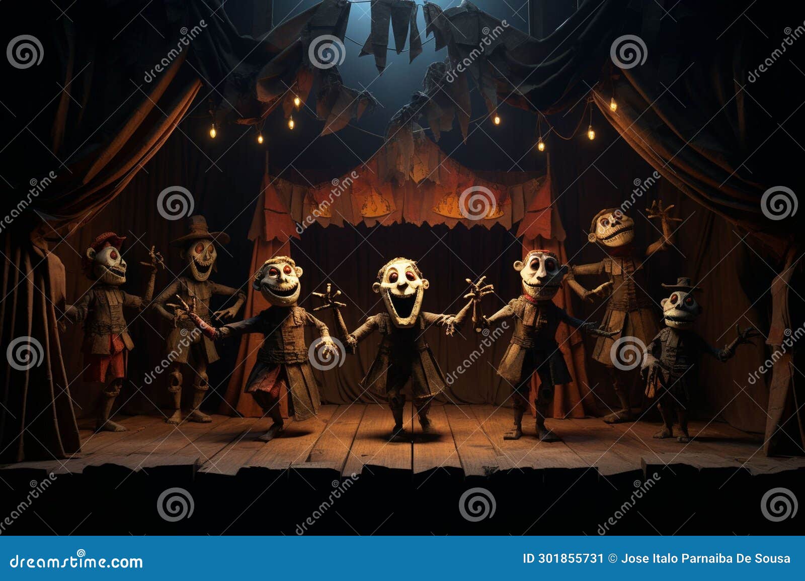Creepy Puppet Theater Ghostly Puppets Performing Stock Illustration ...
