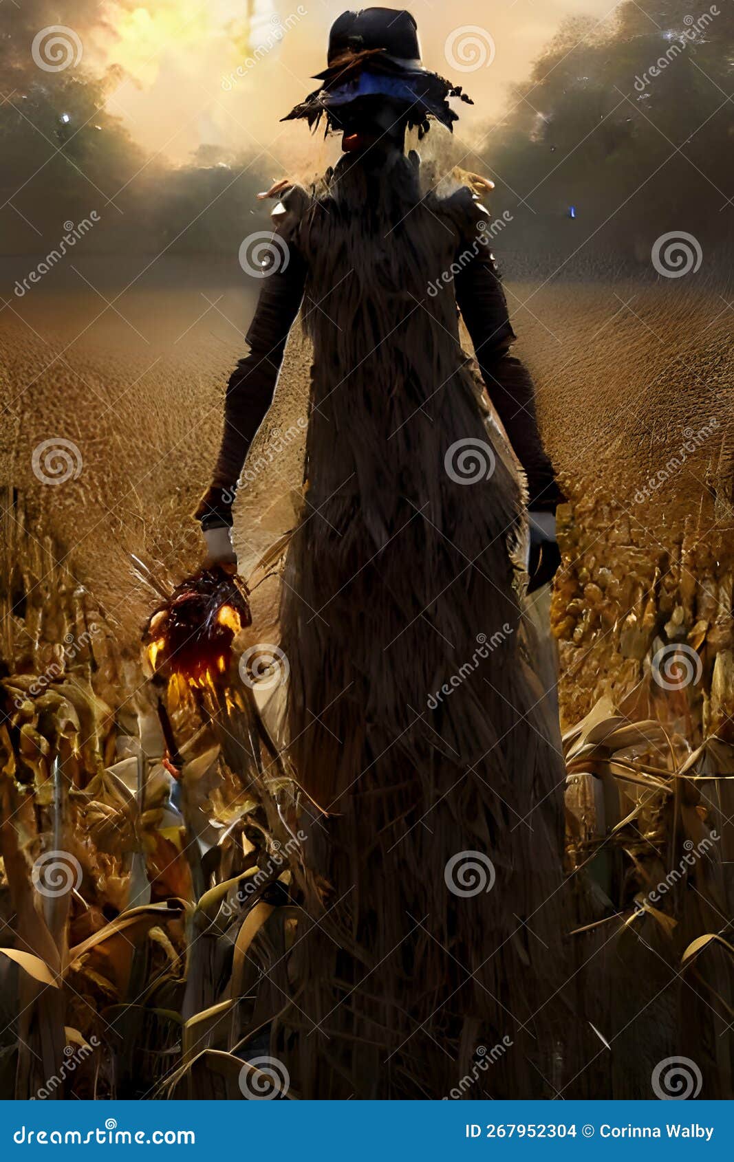 Creepy Scarecrow in a Corn Field Stock Illustration - Illustration of ...