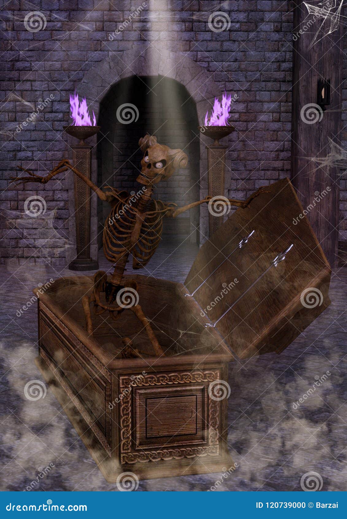 Creepy Skeleton with Horns Rising from a Coffin. Stock Illustration ...