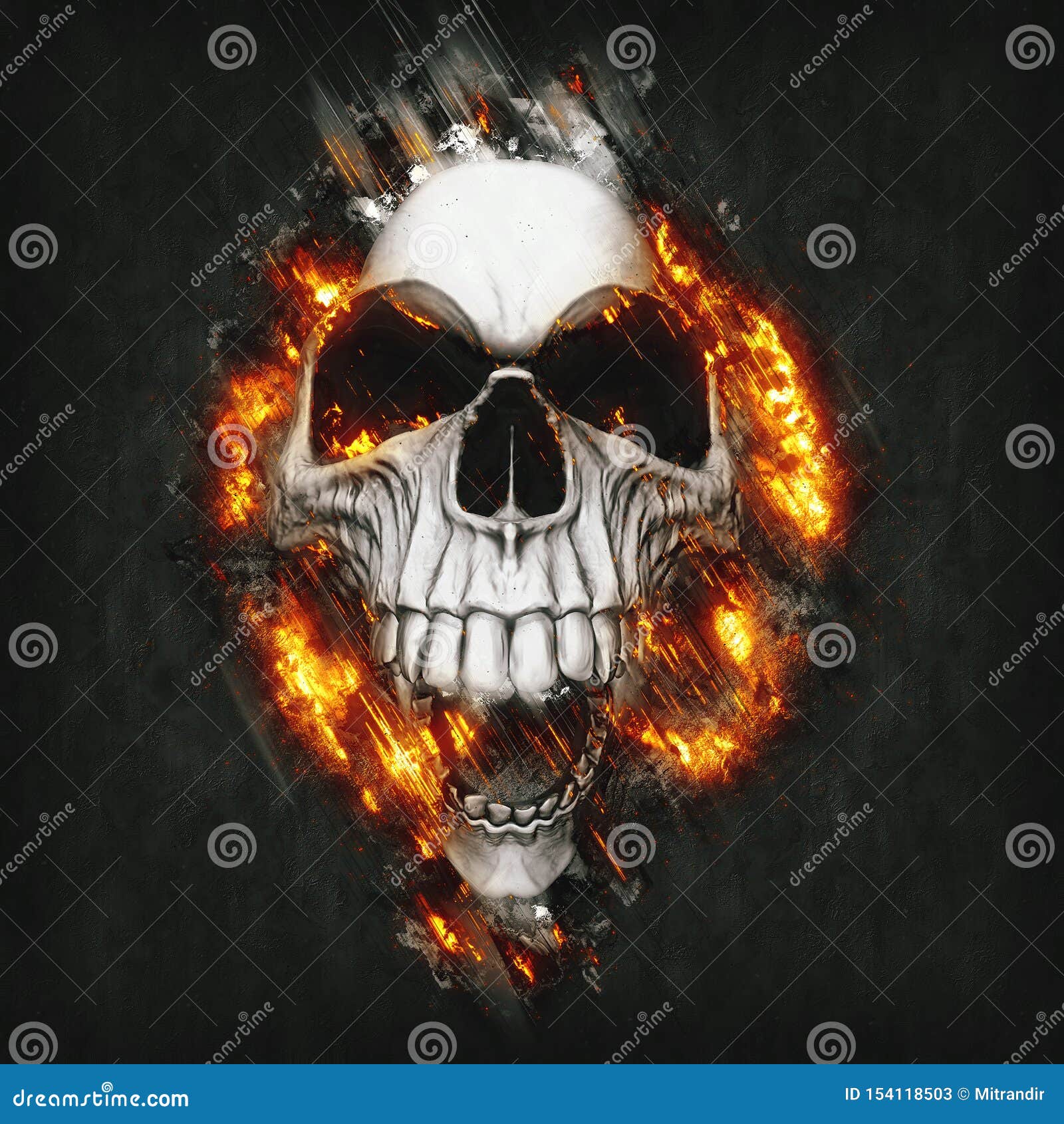 Creepy Smiling Skull Exploding from the Metal Background Stock ...