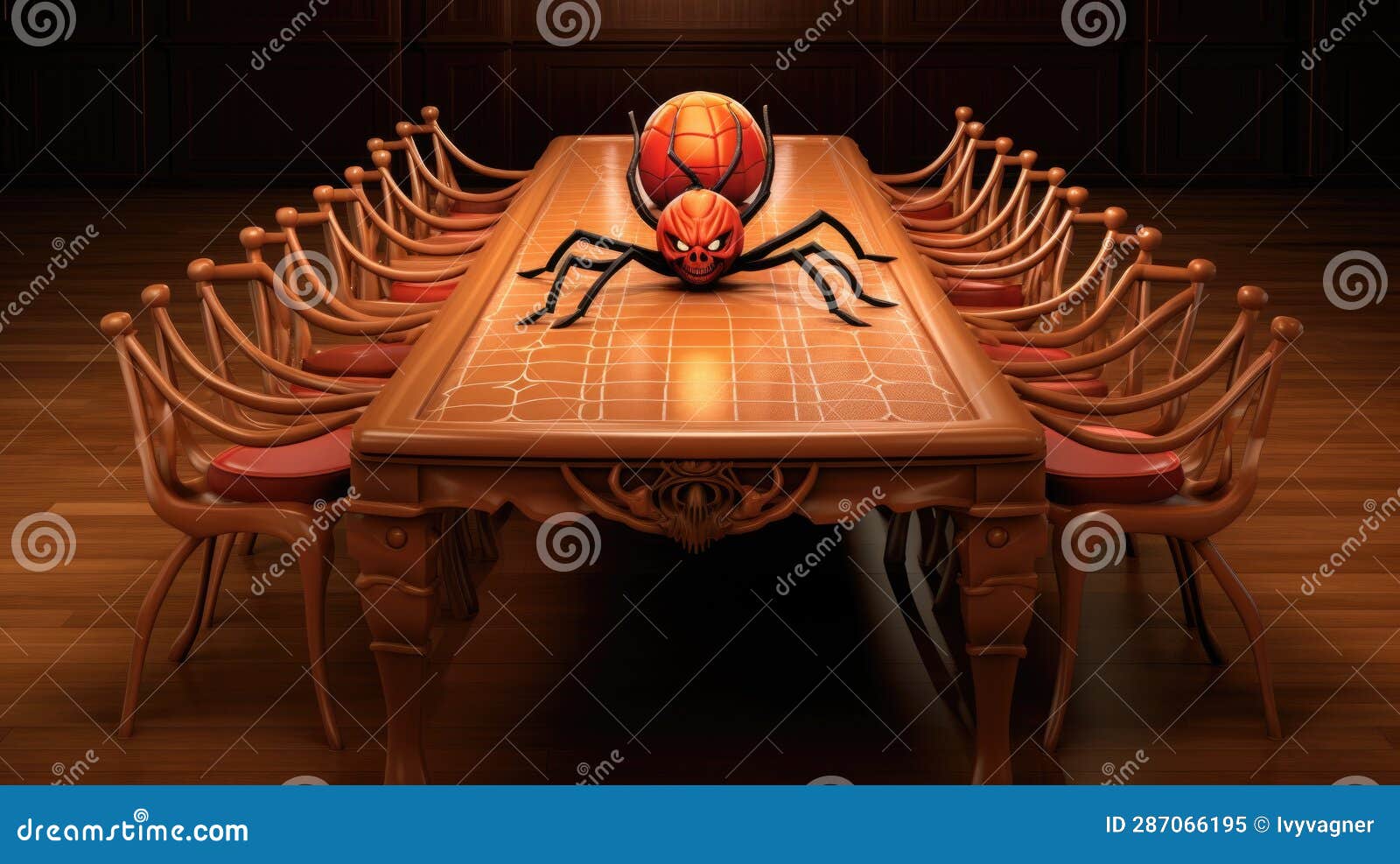 Creepy Spider on Halloween Table Stock Illustration - Illustration of ...