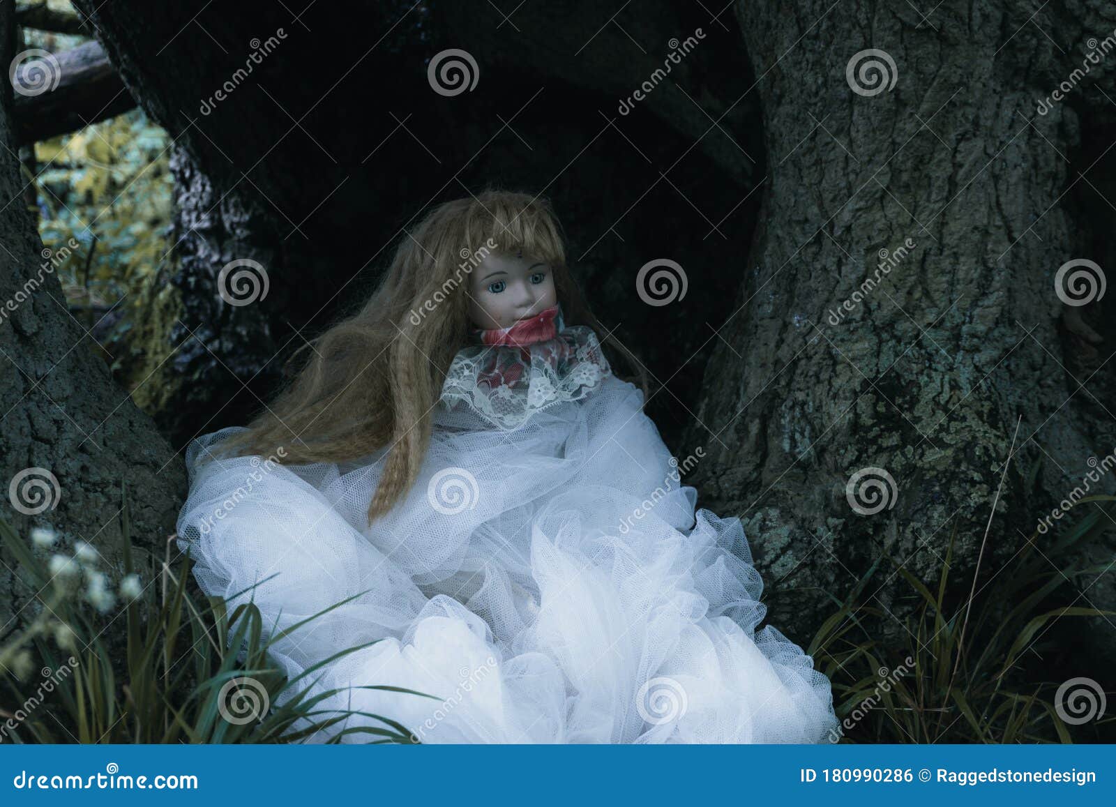 A Creepy Spooky Doll, Sitting in a Forest. with a Dark, Muted Edit ...