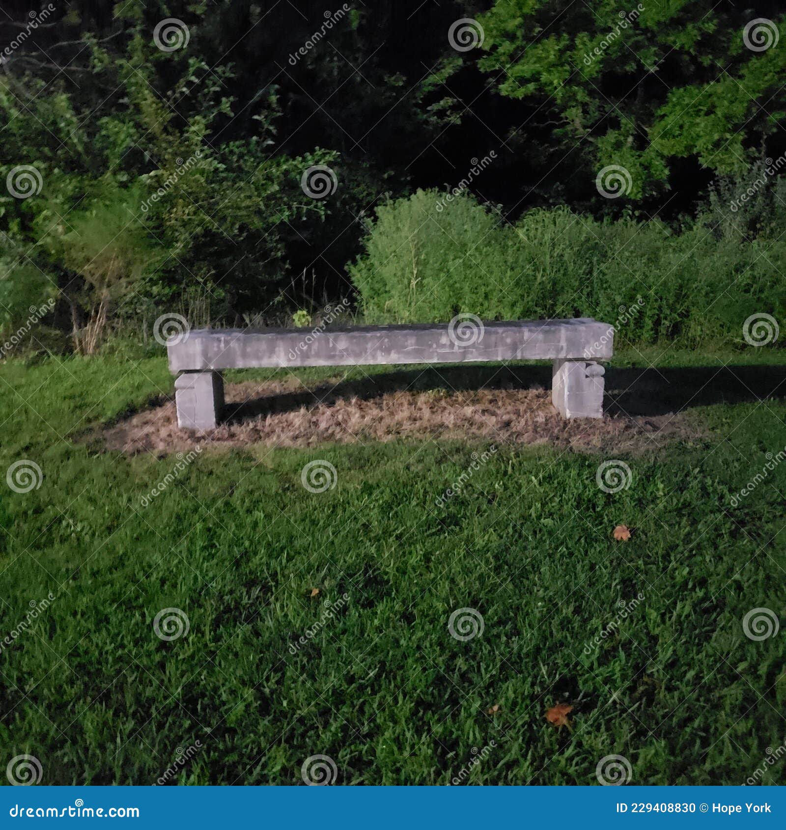 Creepy Stone Bench with Nothing on it at Night Stock Photo - Image of ...
