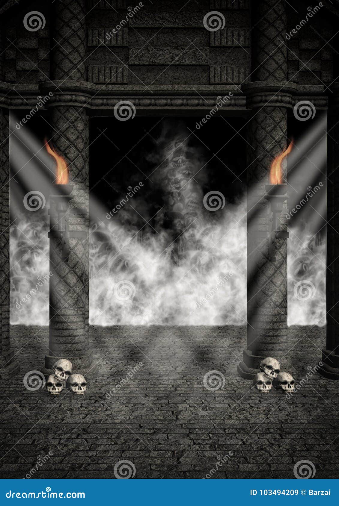 Creepy temple entrance stock illustration. Illustration of black ...