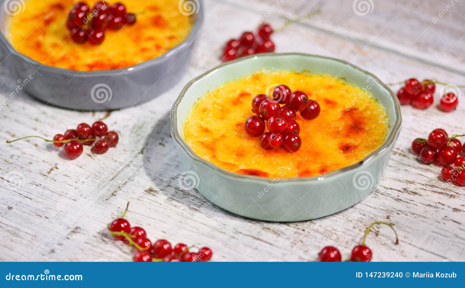 Creme Brulee, Cream Brulee, Burnt Cream with Red Currant Stock Photo ...