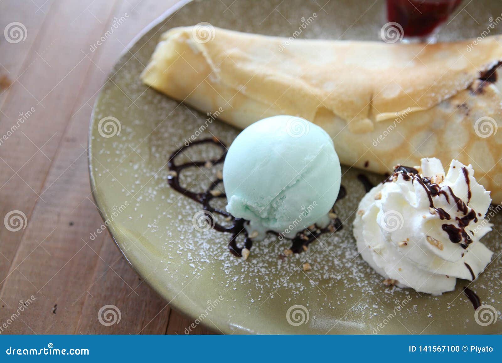 Crepe with ice cream stock photo. Image of crepe, caramel - 141567100