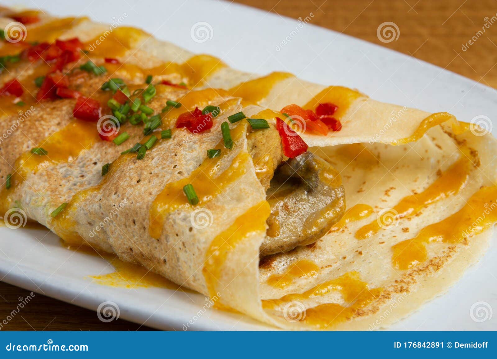 Crepe with meat stock image. Image of meal, cream, pancake - 176842891