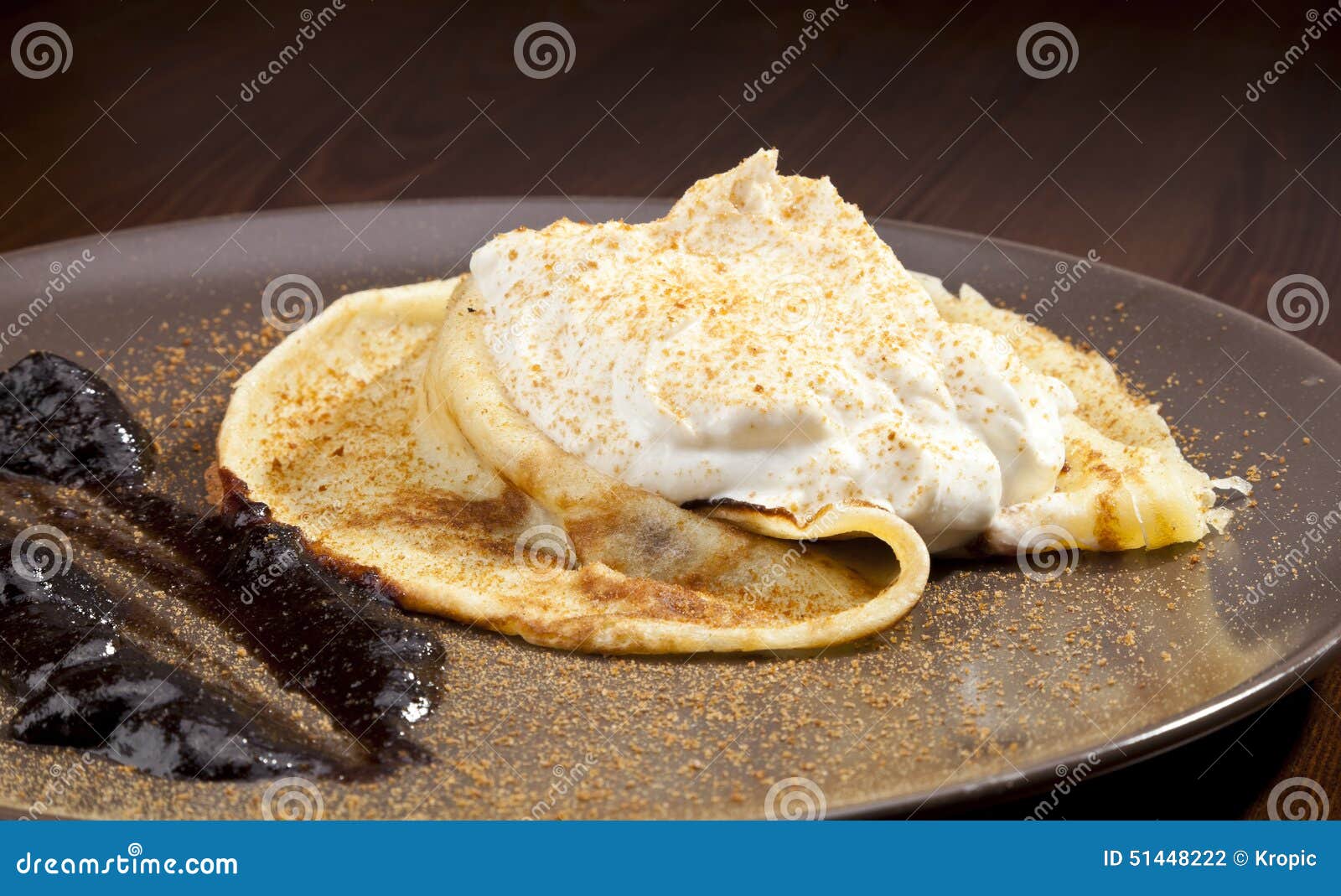 Crepe Pancake with Whipped Cram Stock Photo - Image of fried, cooking ...