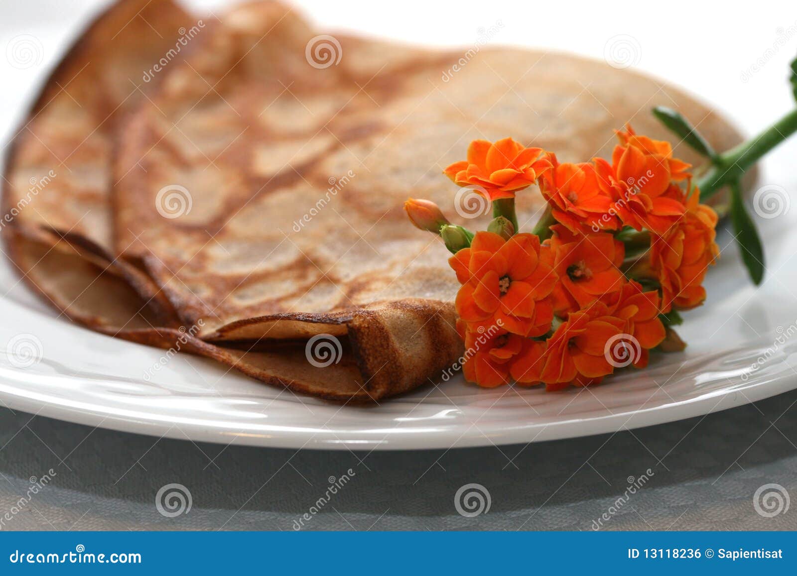 Crepe on the Plate Decorated with Flowers Stock Photo - Image of ...