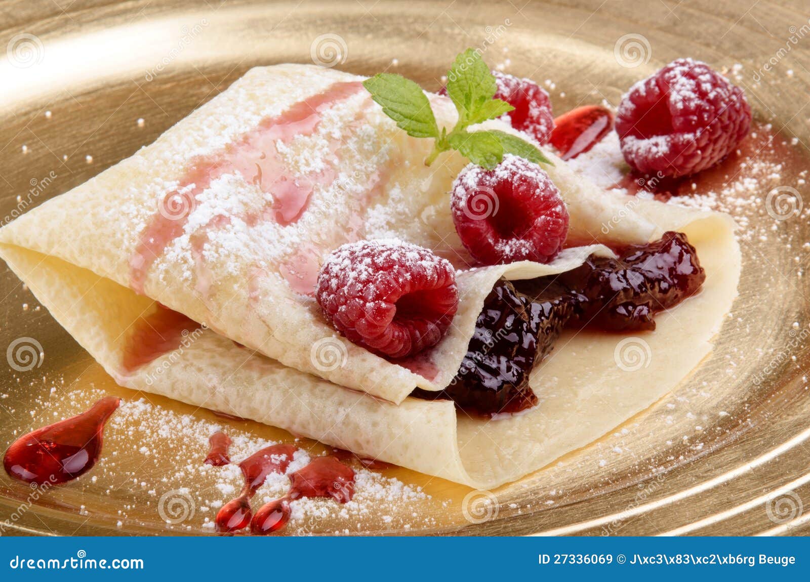 Crepe with Raspberries and Jam Stock Image - Image of rolled, baked ...