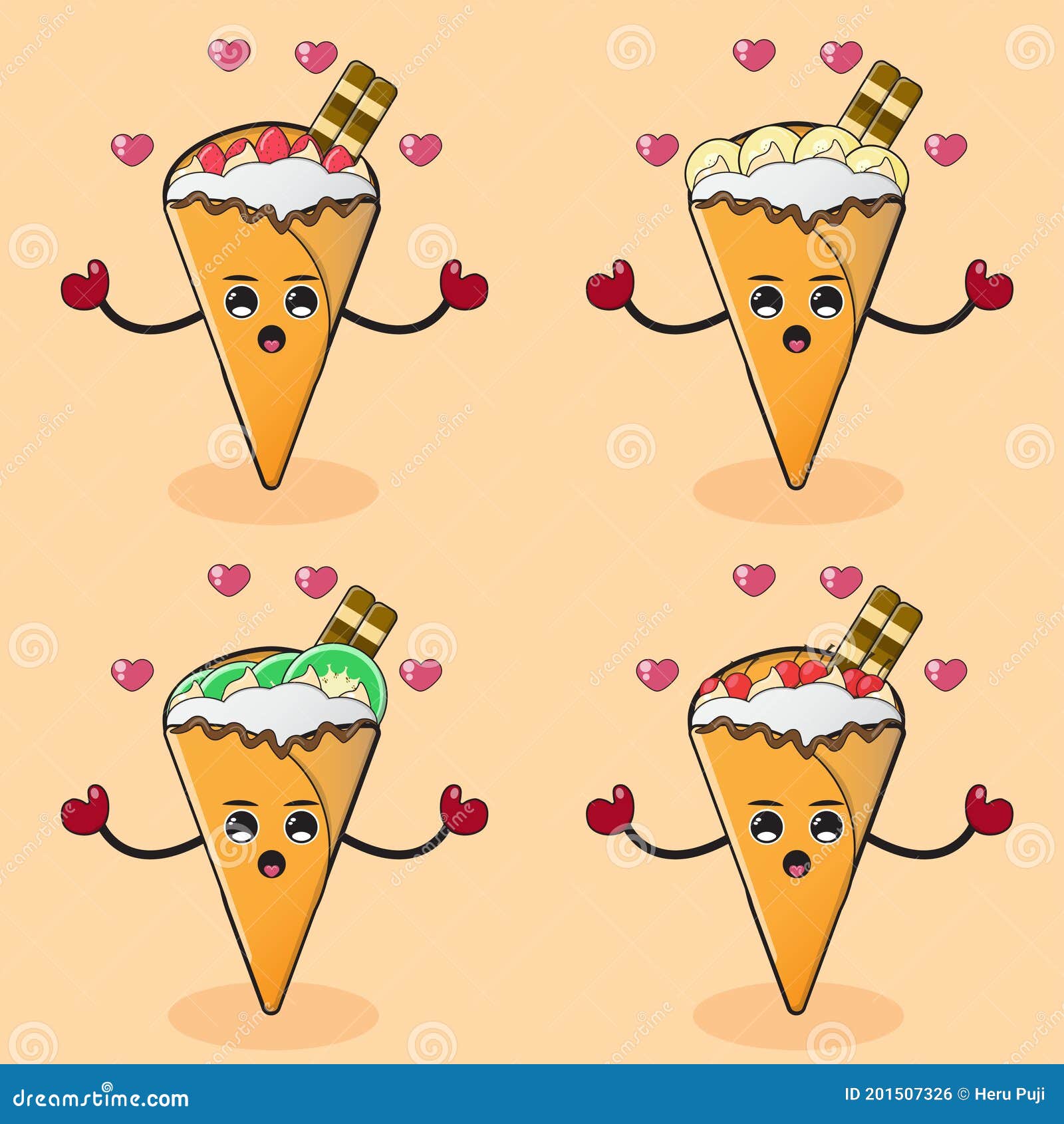 Illustration Cute Cartoon Crepe Set Stock Vector - Illustration of cold ...