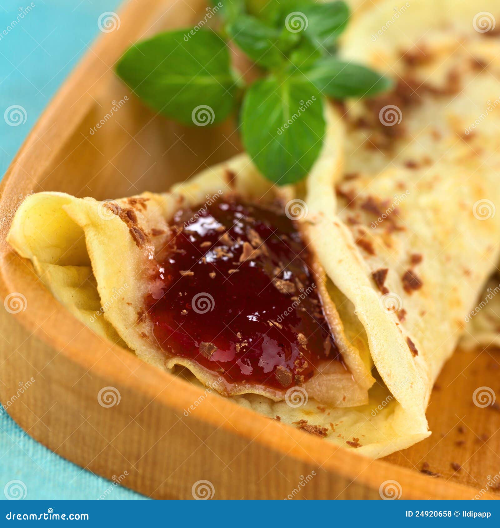 Crepe with Strawberry jam stock photo. Image of plate - 24920658