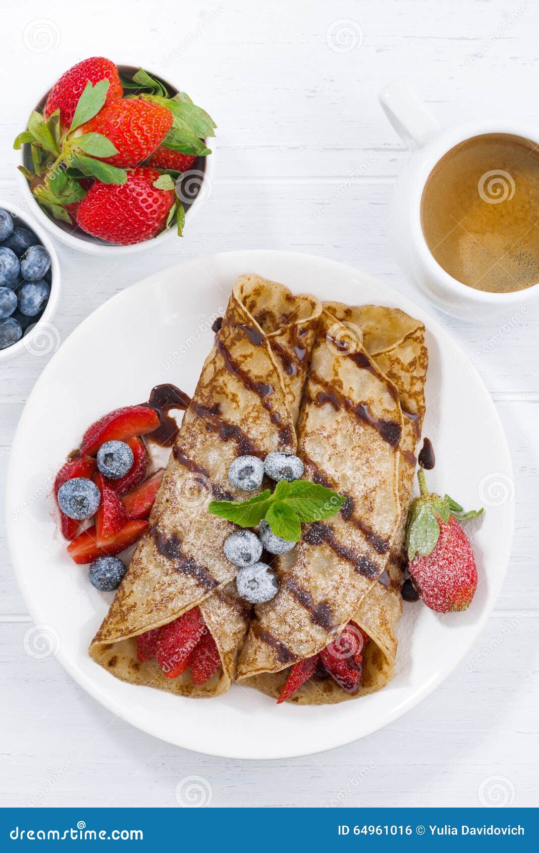 Crepes with Berries and Chocolate Sauce for Breakfast, Vertical Stock ...