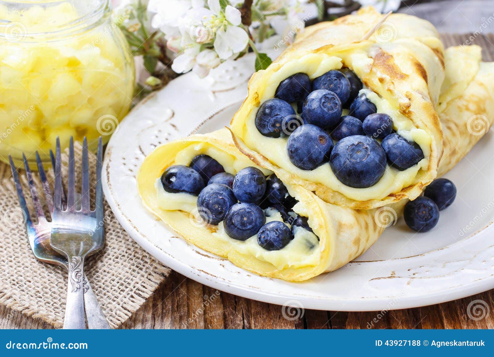Crepes with blueberries stock photo. Image of crepes - 43927188