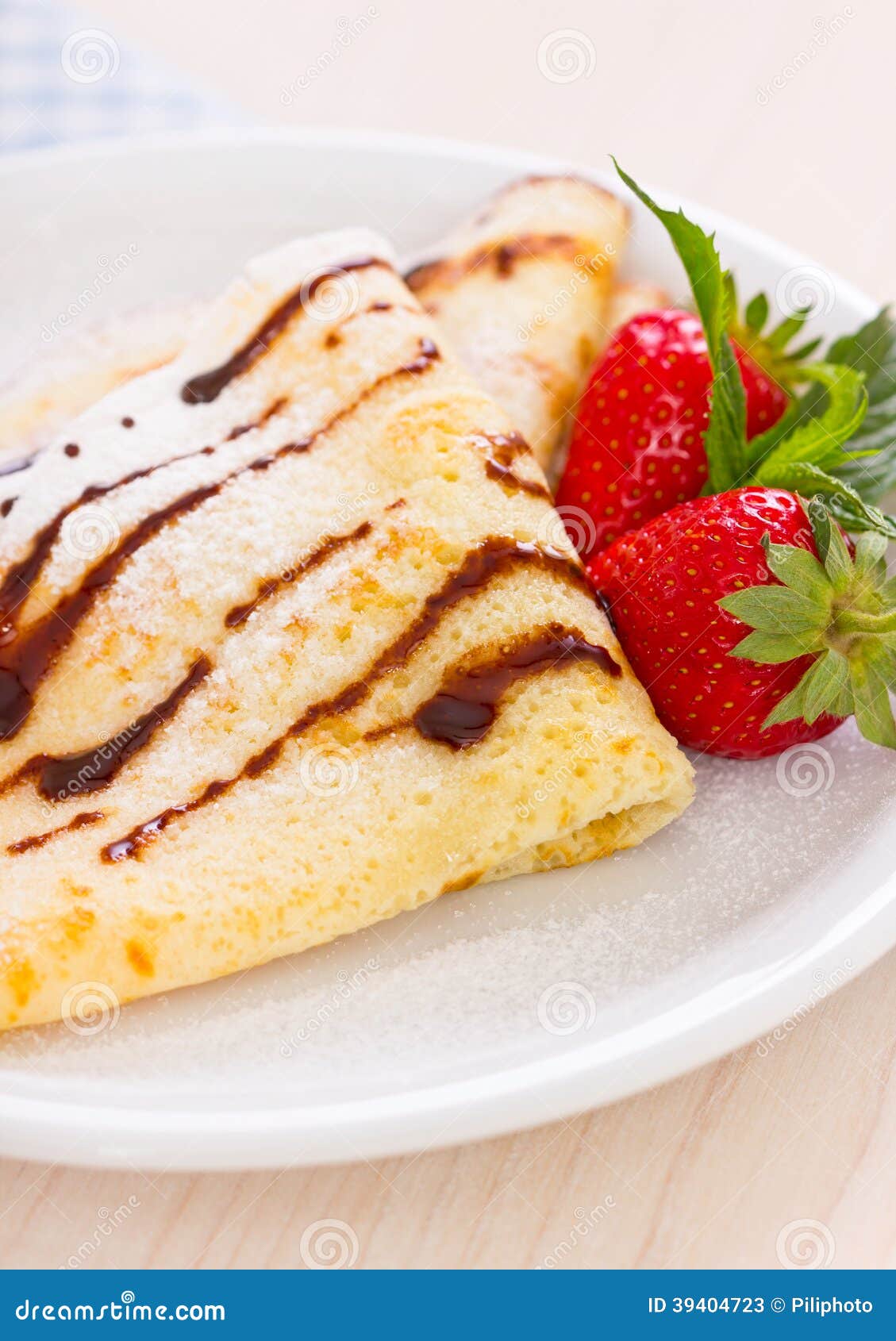 Crepes with Chocolate Syrup and Strawberry Stock Image - Image of ...