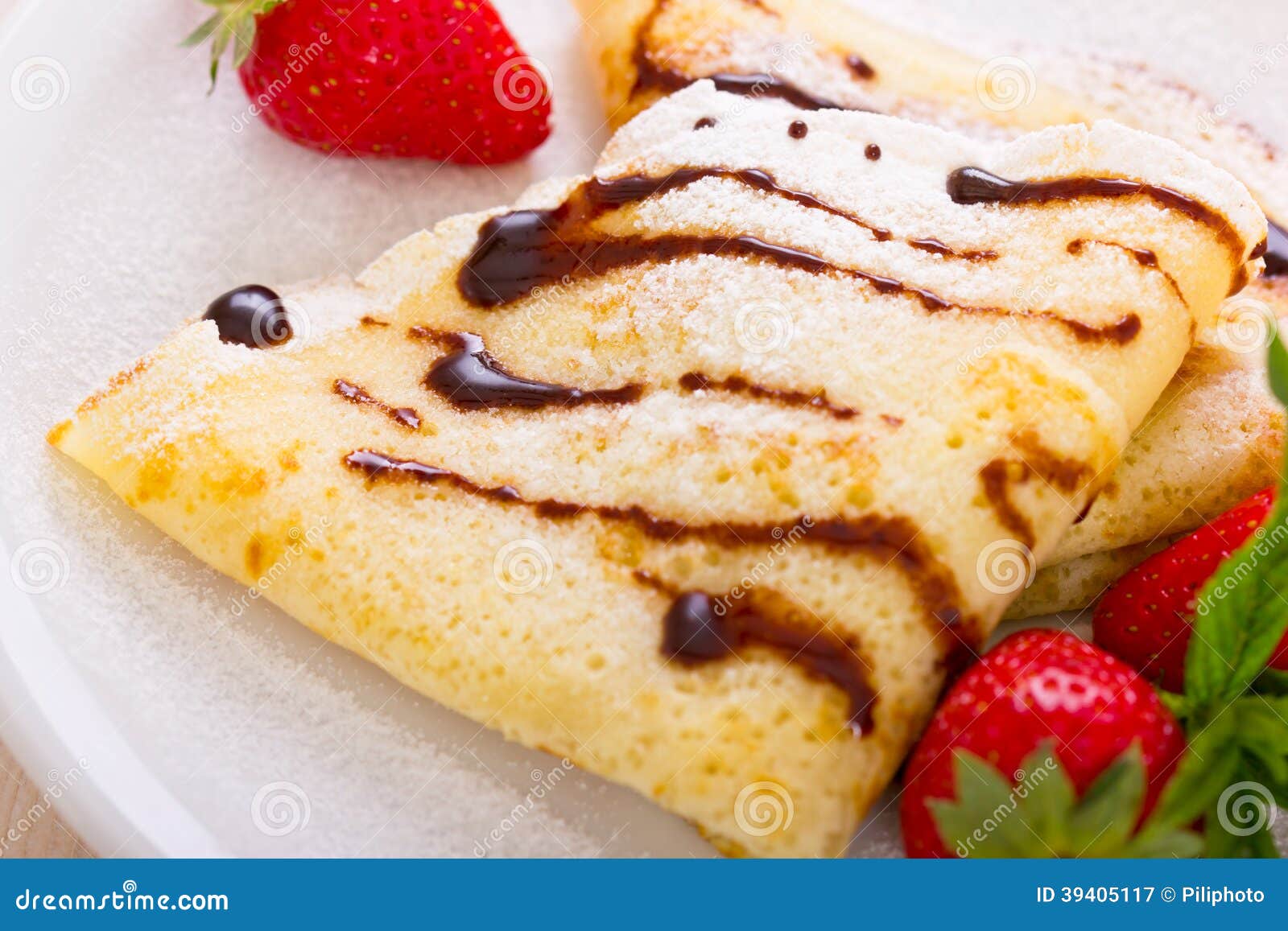 Crepes with Chocolate Syrup and Strawberry Stock Image - Image of bread ...