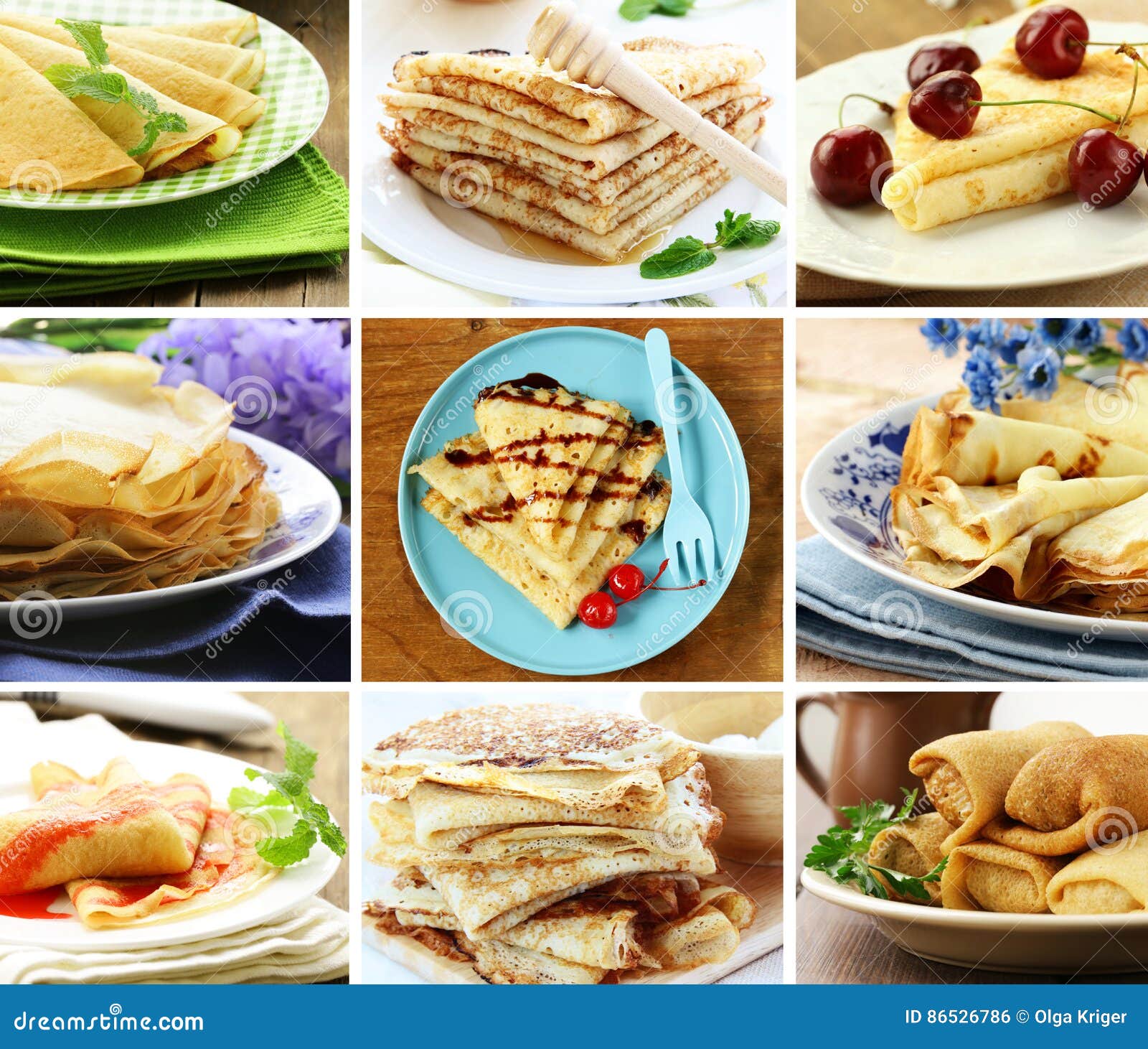 Crepes Finas Determinadas Del Collage Con Diversos Jarabes Foto de ...