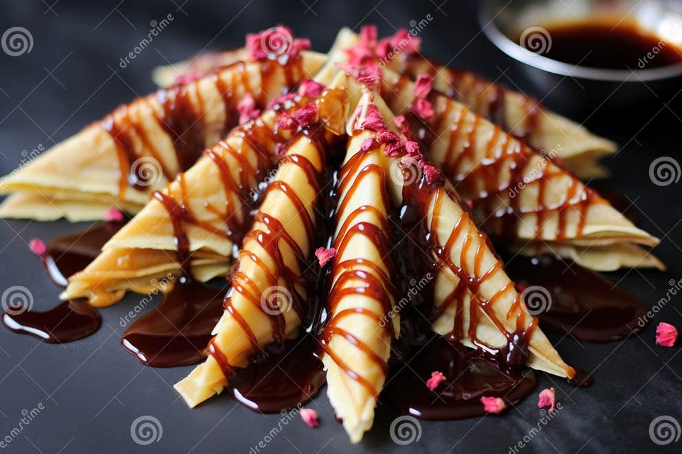 Crepes Folded into Triangles with Syrup Drizzle Stock Illustration ...